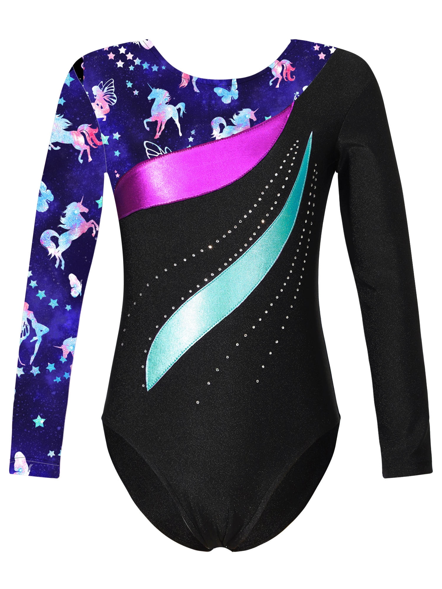 iEFiEL Girls Gymnastics Leotard Shiny Rhinestone Long Sleeve Colorful ...