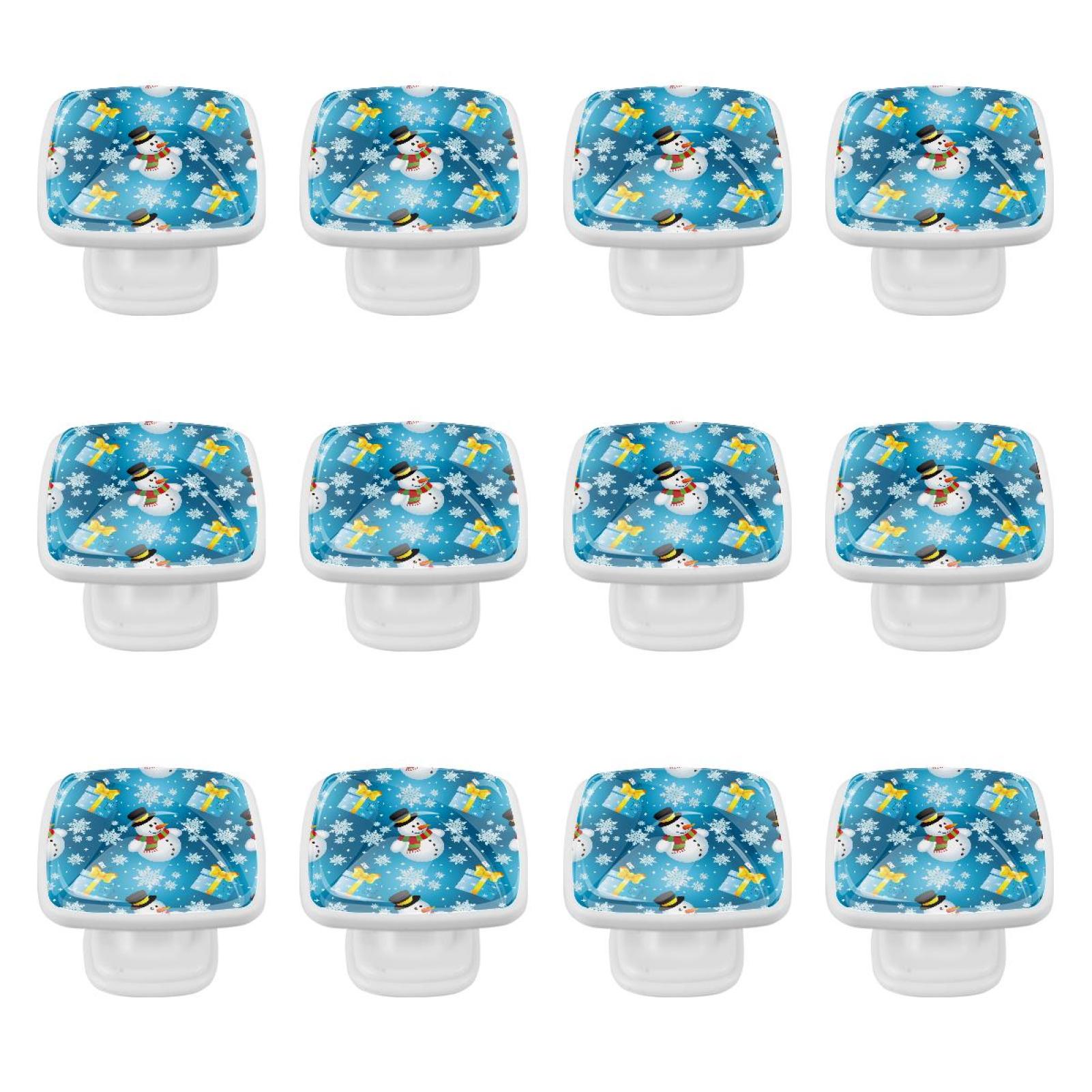 12 Pieces Drawer Pulls Handle Square Wardrobe Cabinet Snowman with Gift Blue Knobs with ...