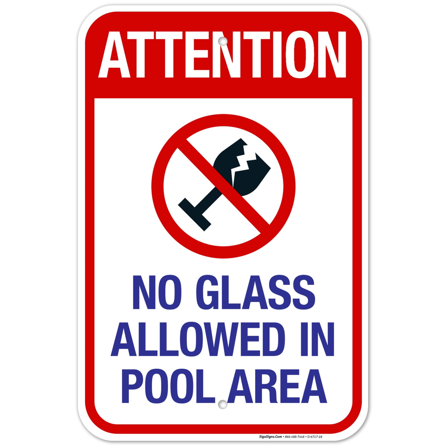 Attention No Glass Allowed In Pool Area Sign, Pool Sign, - Walmart.com