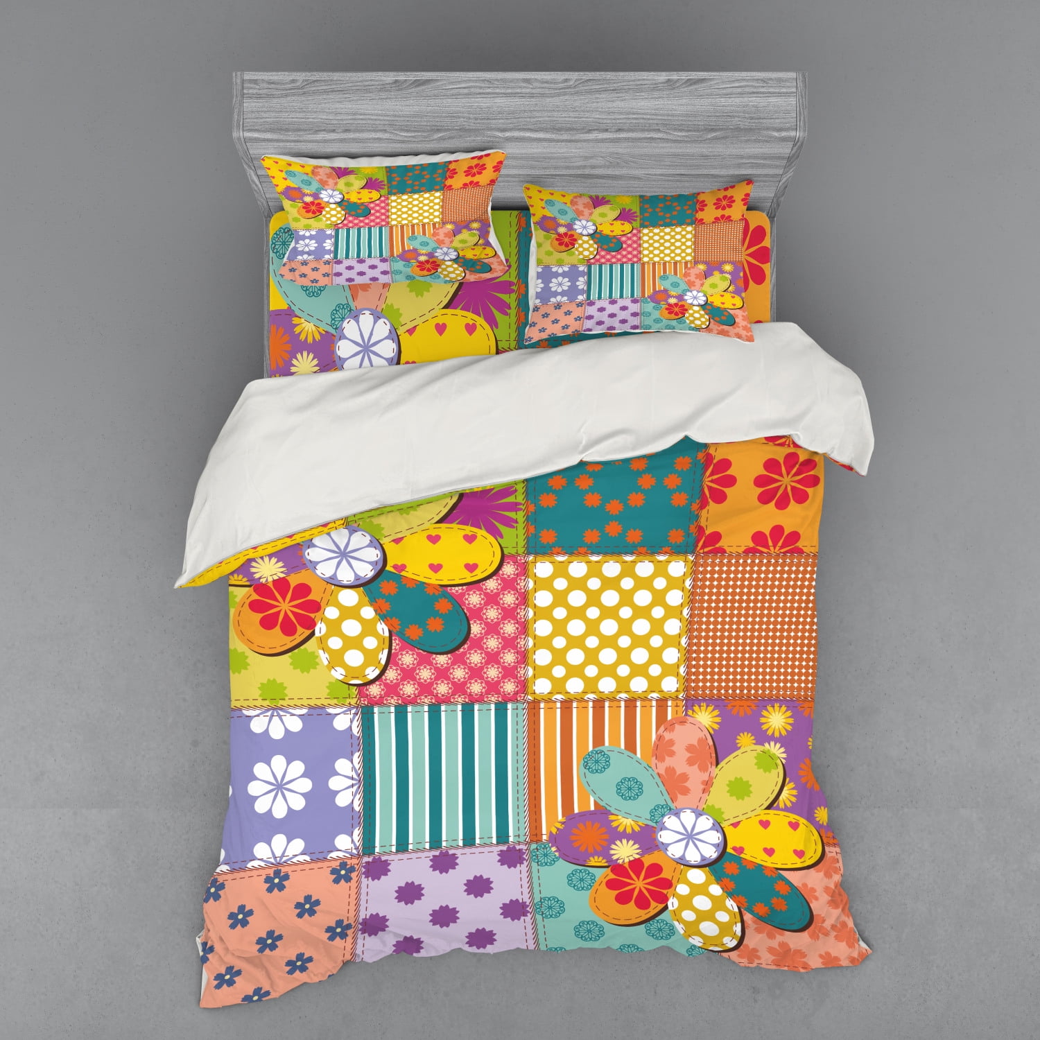 Ambesonne Colorful Bedding Set 4 Pcs, Flower Polka Dots Mix, Queen ...