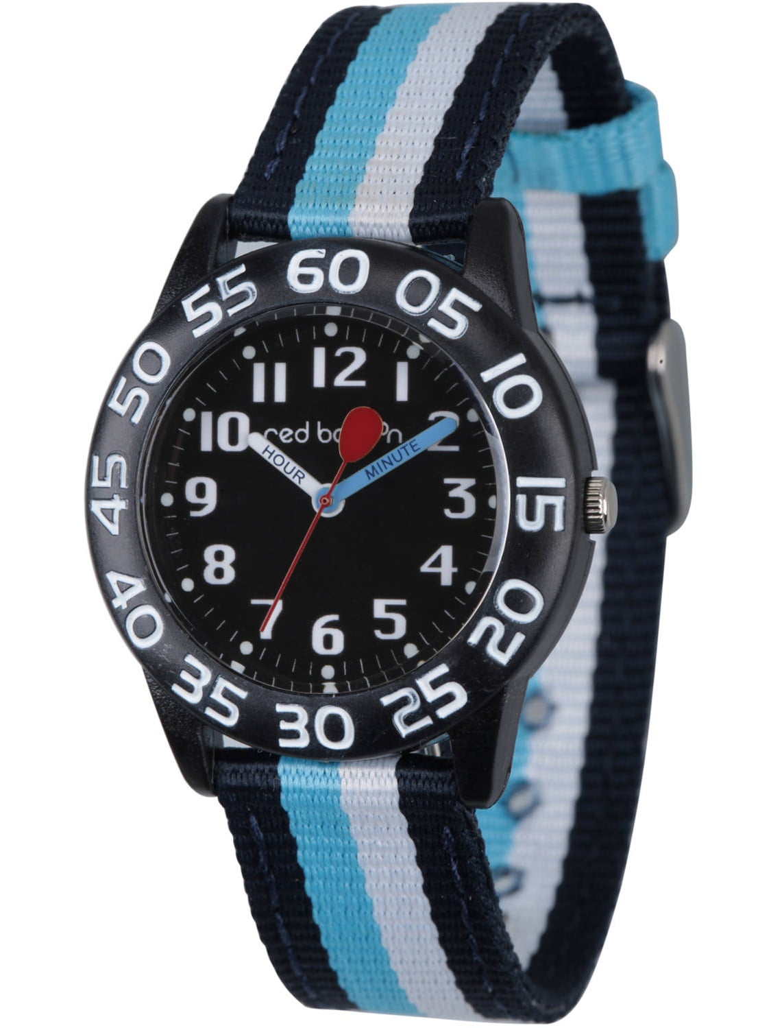Boys' Black Plastic Time Teacher Watch, Blue, White and Black Stripe ...