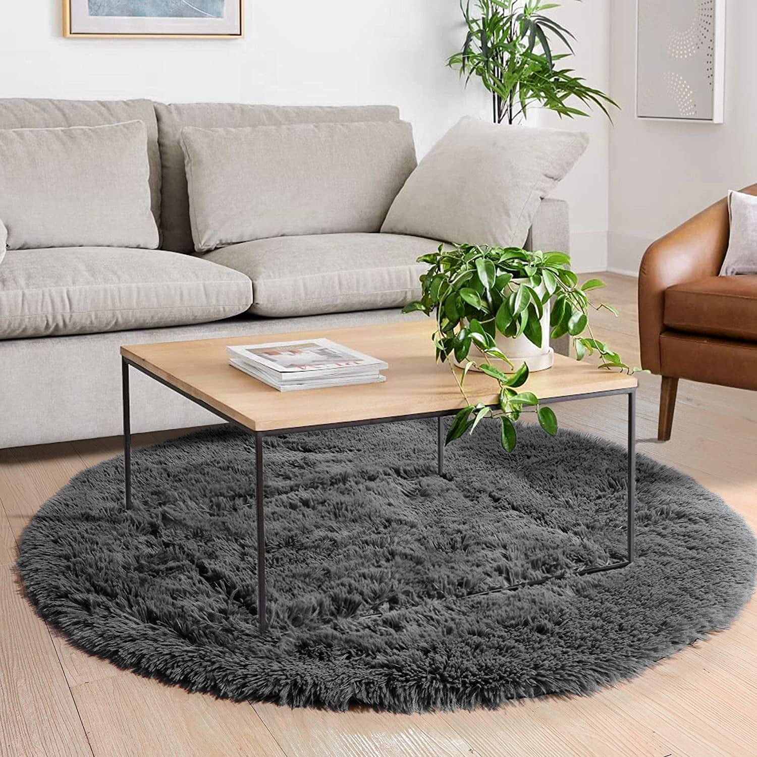 Fashionable and durable Gray Round Rug for Bedroom,Fluffy Circle Rug 5 ...