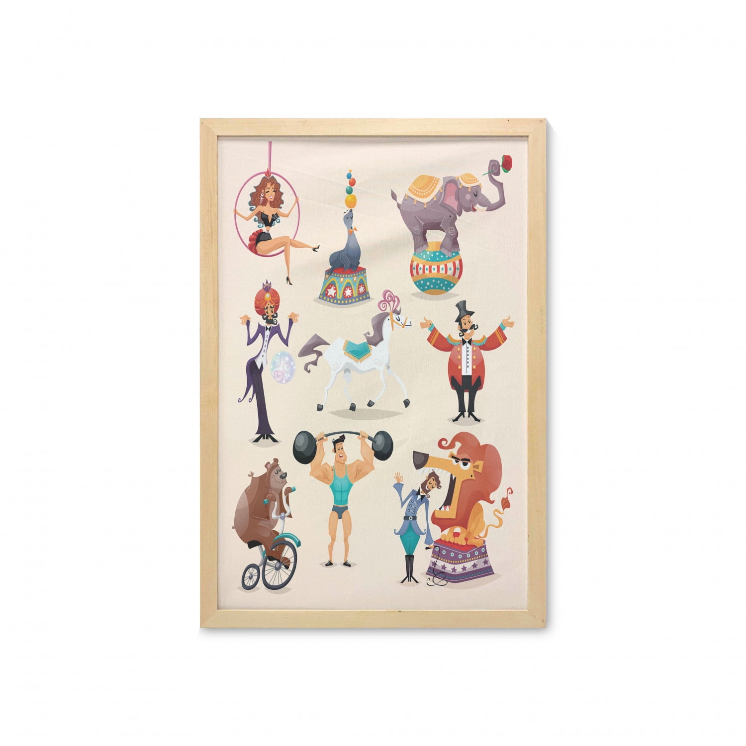 Circus Wall Art with Frame, Circus Performance Fun Athlete and Animals ...