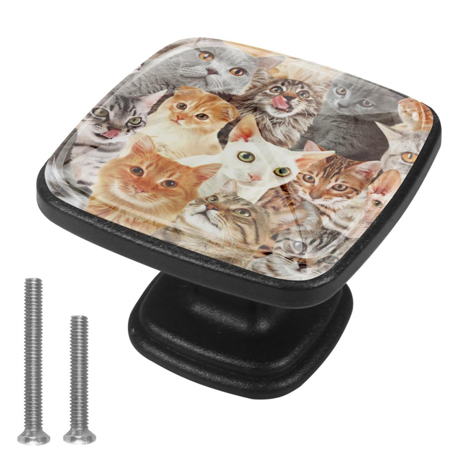 4 Pcs Cabinet Handle Drawer Pulls Many Cats Pattern Knobs with Screws ...