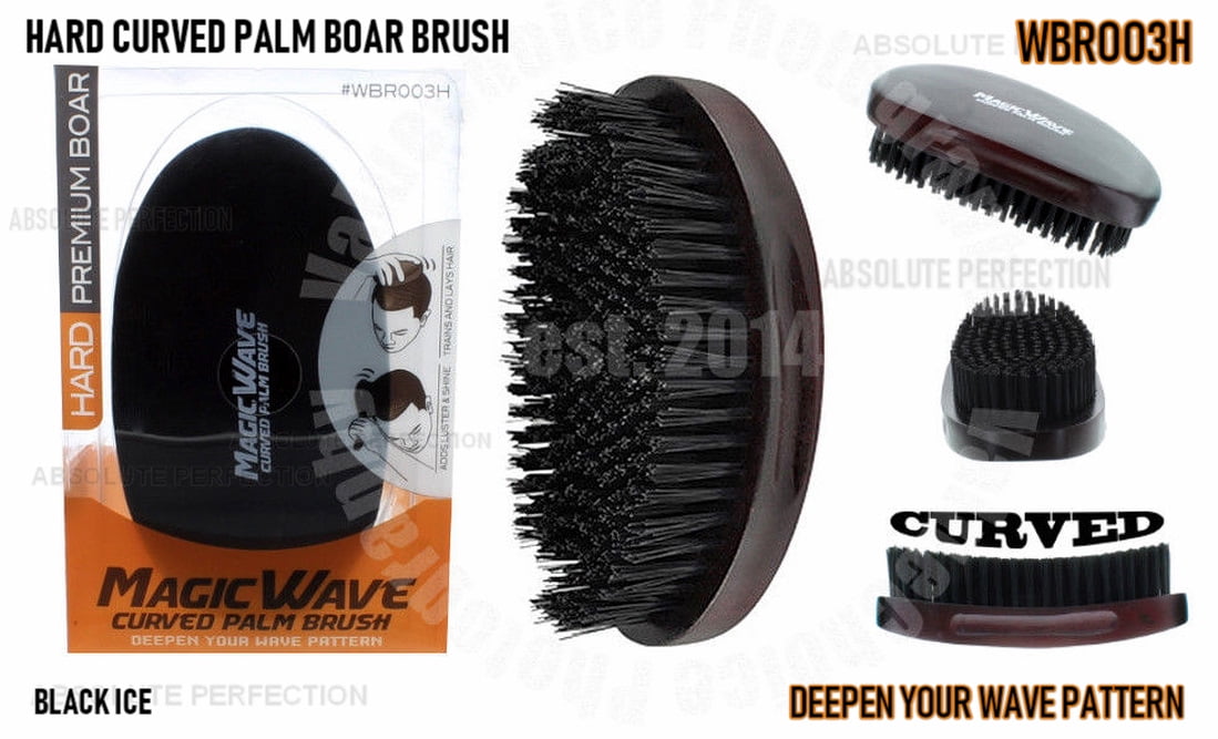 Black Ice Magic Wave 5.25'' Curved Wave Palm Barber Brush Premium Boar ...