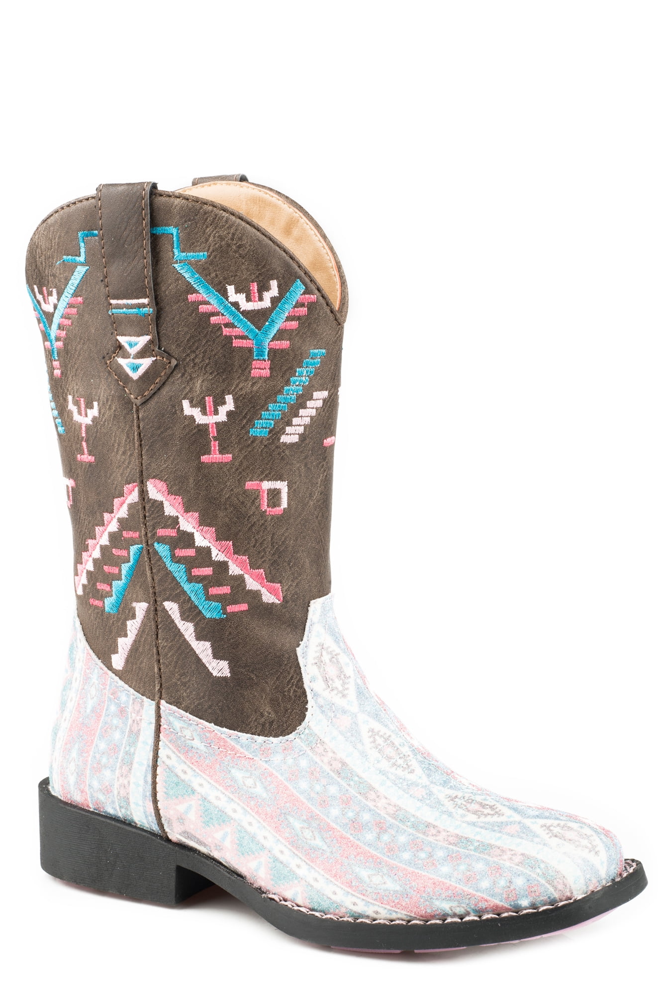 Roper Girls Kids Multi-Color Faux Leather Glitter Azteka Cowboy Boots ...