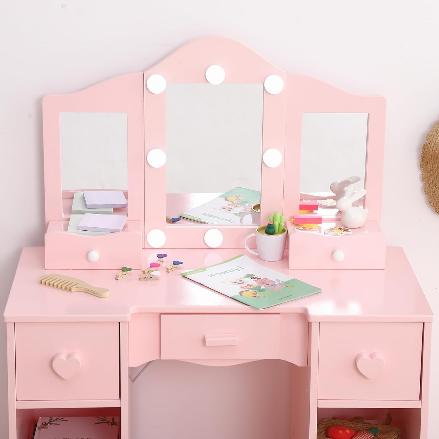 Click here for Ourlova Girls Vanity Table With Tri-Folding Mirror... prices