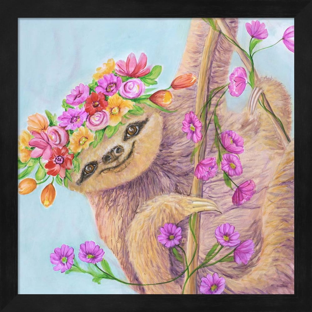 Zen Sloth by Julie Joy, Framed Wall Art, 13.25W x 13.25H - Walmart.com