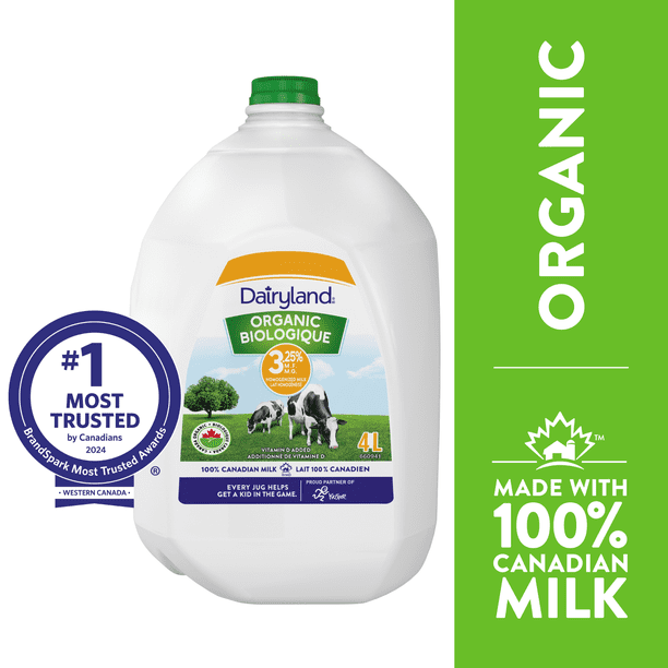 Dairyland 3.25% Organic Milk, 4L - Walmart.ca