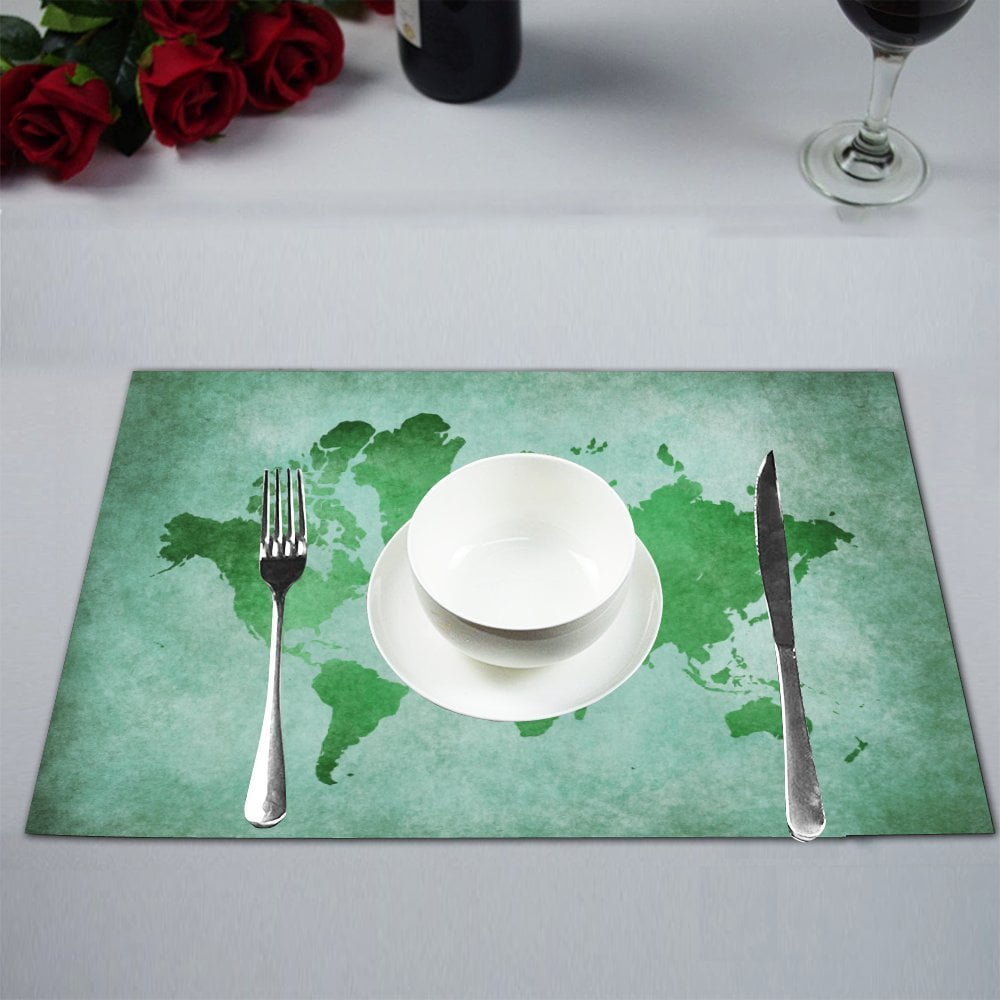 MYPOP Art Design World Map Table Placemat Food Mat 12x18 Inches Non ...