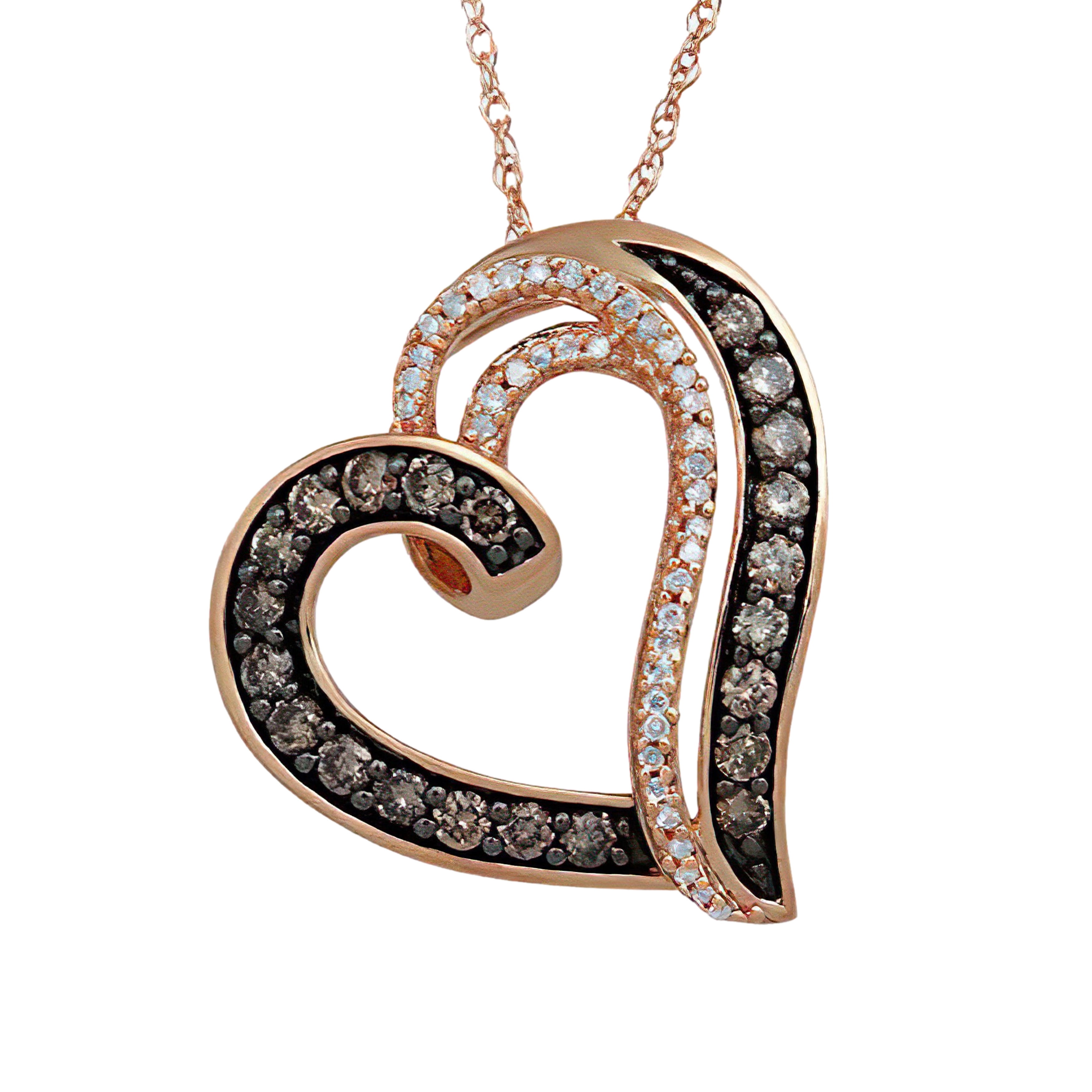 Jewelili 10K Rose Gold 1 2CT Champagne W White Diamond Heart Pendant Necklace W Chain Best jewelili-10k-rose-gold-1-2ct-champagne-w-white-diamond-heart-pendant-necklace-w-chain-best