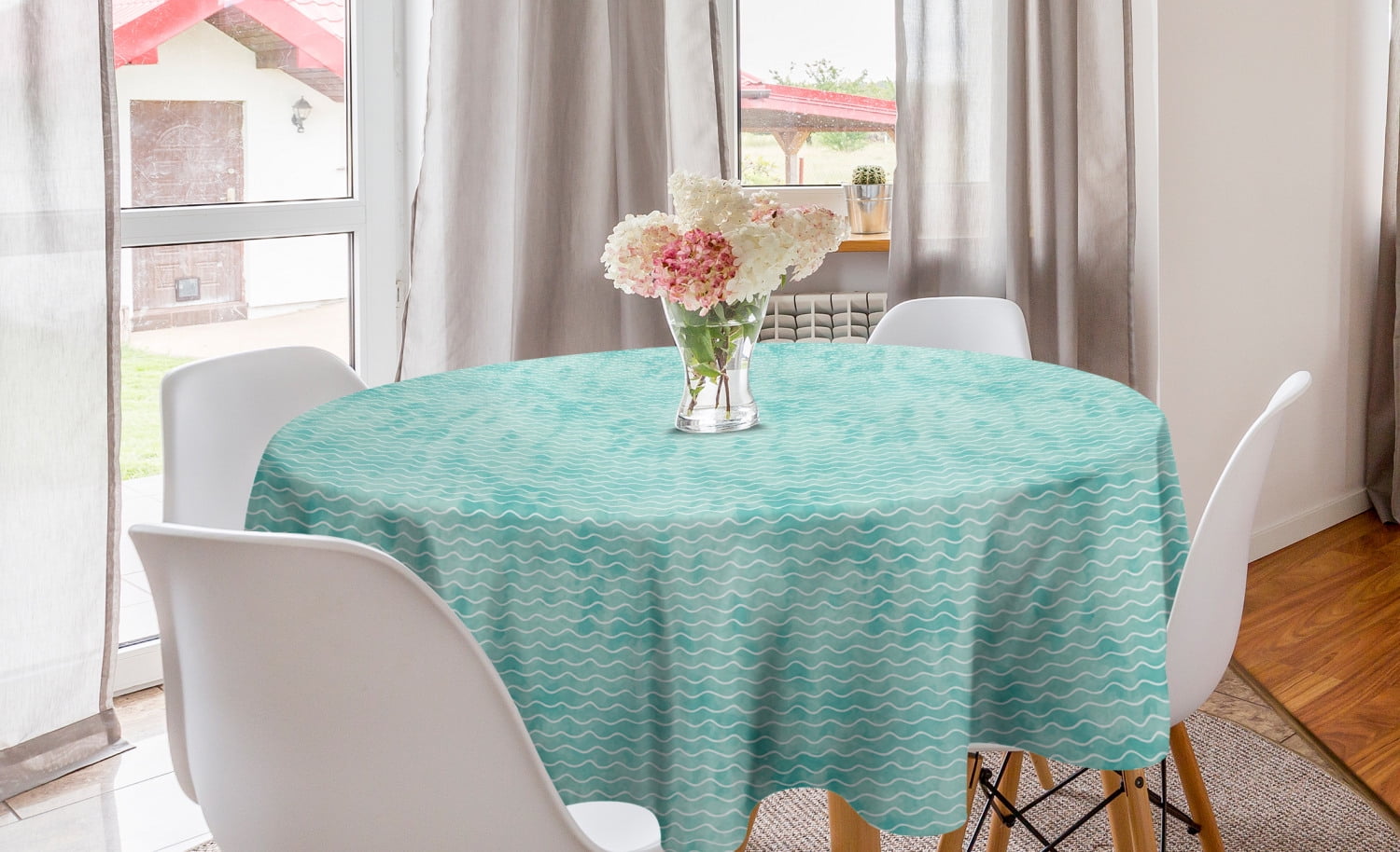 Nautical Round Tablecloth, Soft Pastel Colored Ocean Sea Waves Pattern ...