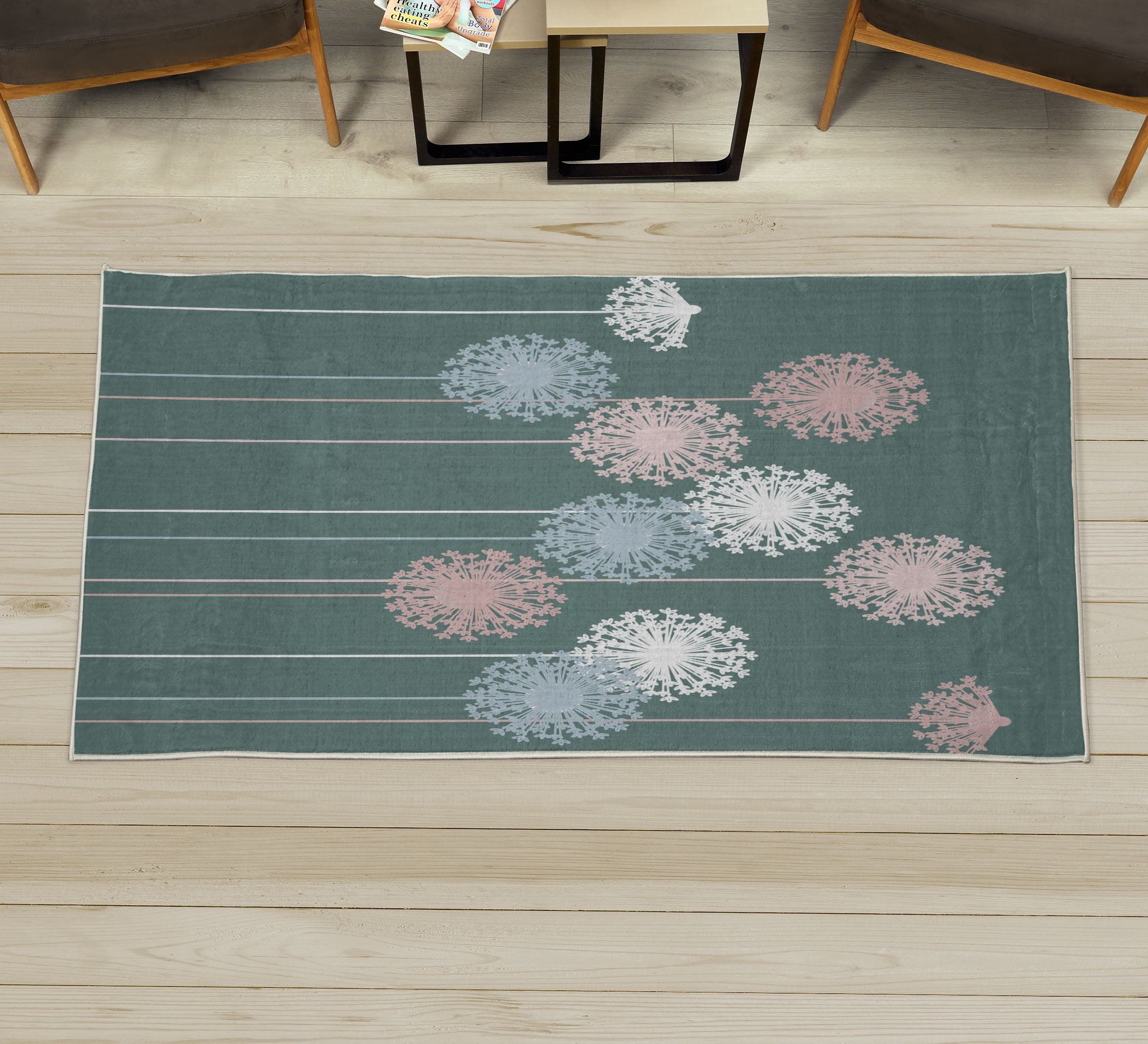 Dandelion Decorative Rug, Abstract Wildflower Silhouettes Botanical ...