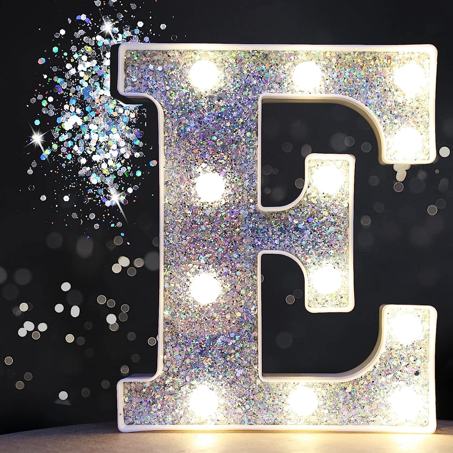 Light Up Letters, Glitter Letter Lights Battery Powered Silver Marquee ...