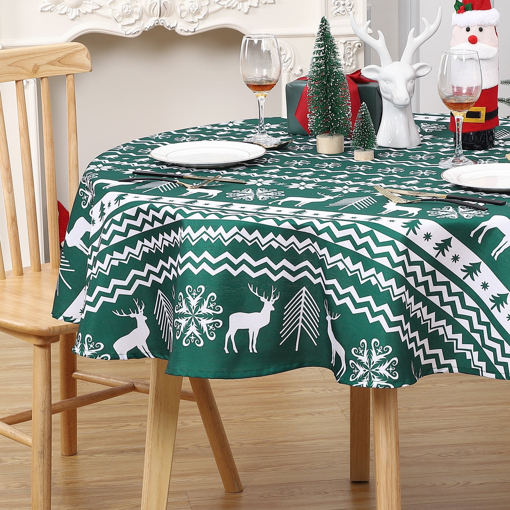 ZACOO Green Christmas Table Cloth 60" Round Oil-Proof Spill-Proof and ...