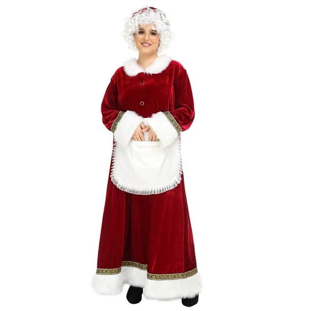 Mrs Claus Costume For Women 5pcs Adult Miss Santa Clause Dress Outfit Suit Christmas With Bonnet