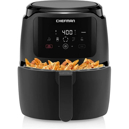 Chefman Digital Air Fryer (RJ38-5-T-BLACK), One-Touch Control 5-Quart ...