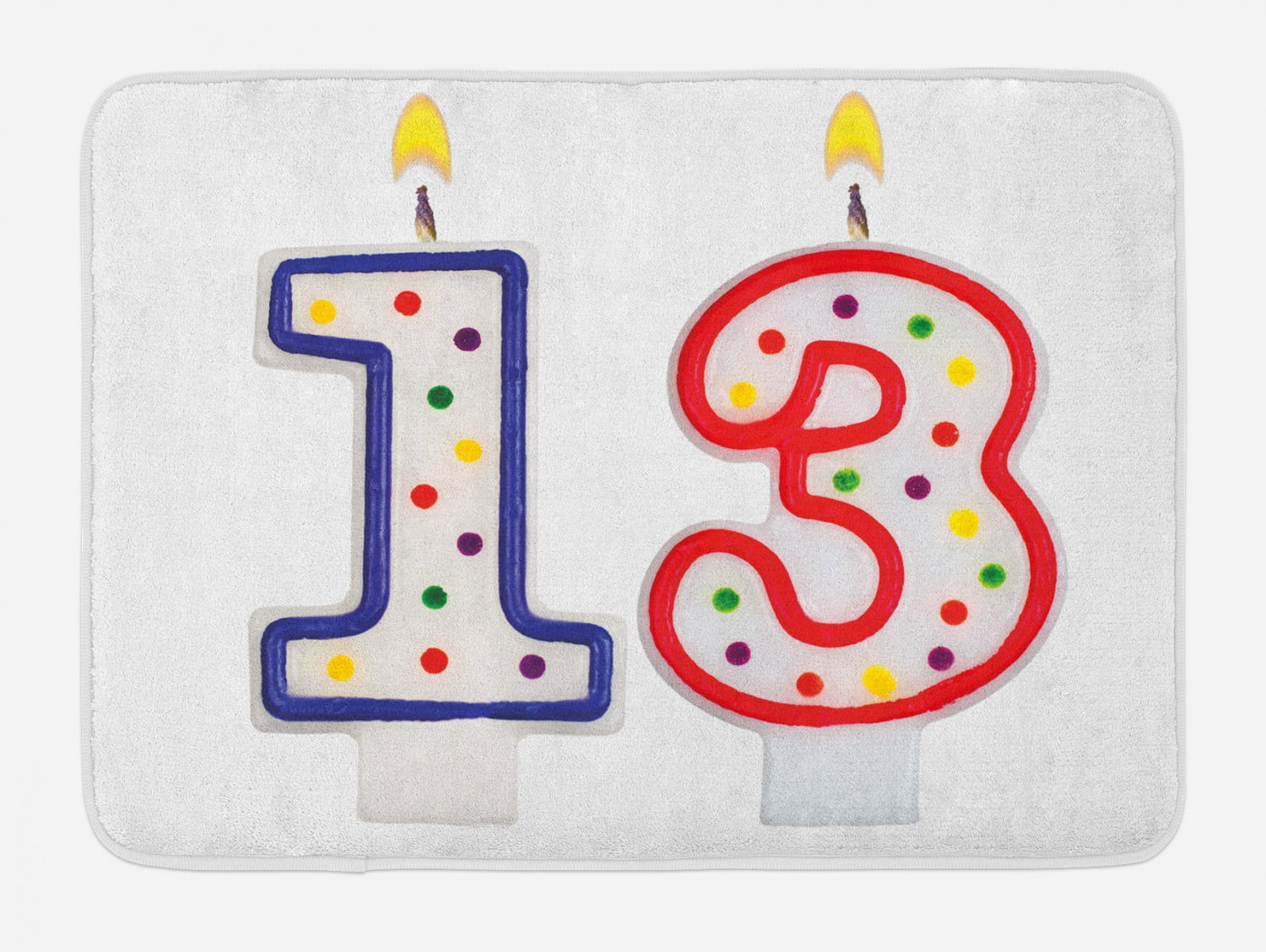 13th Birthday Bath Mat, Cute and Sweet Colorful Burning Candles Number ...