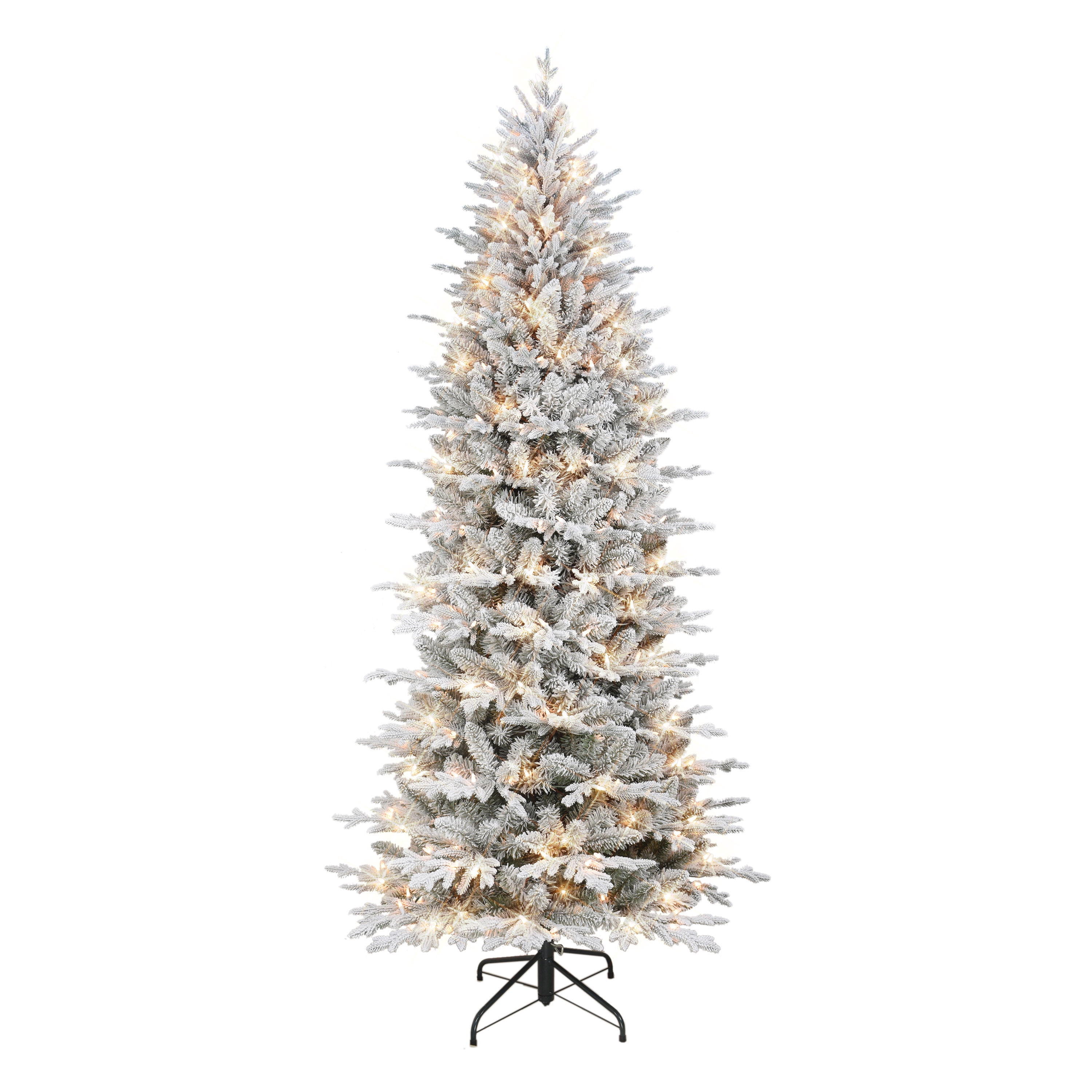 7.5 ft Pre-lit Flocked Slim Northern Fir PE/PVC Tree 400 UL Clear ...