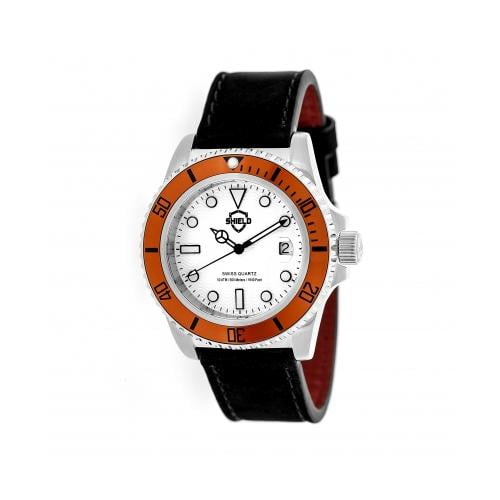 Shield Watches - Shield Cousteau Leather-Band Pro-Diver Swiss Watch W ...