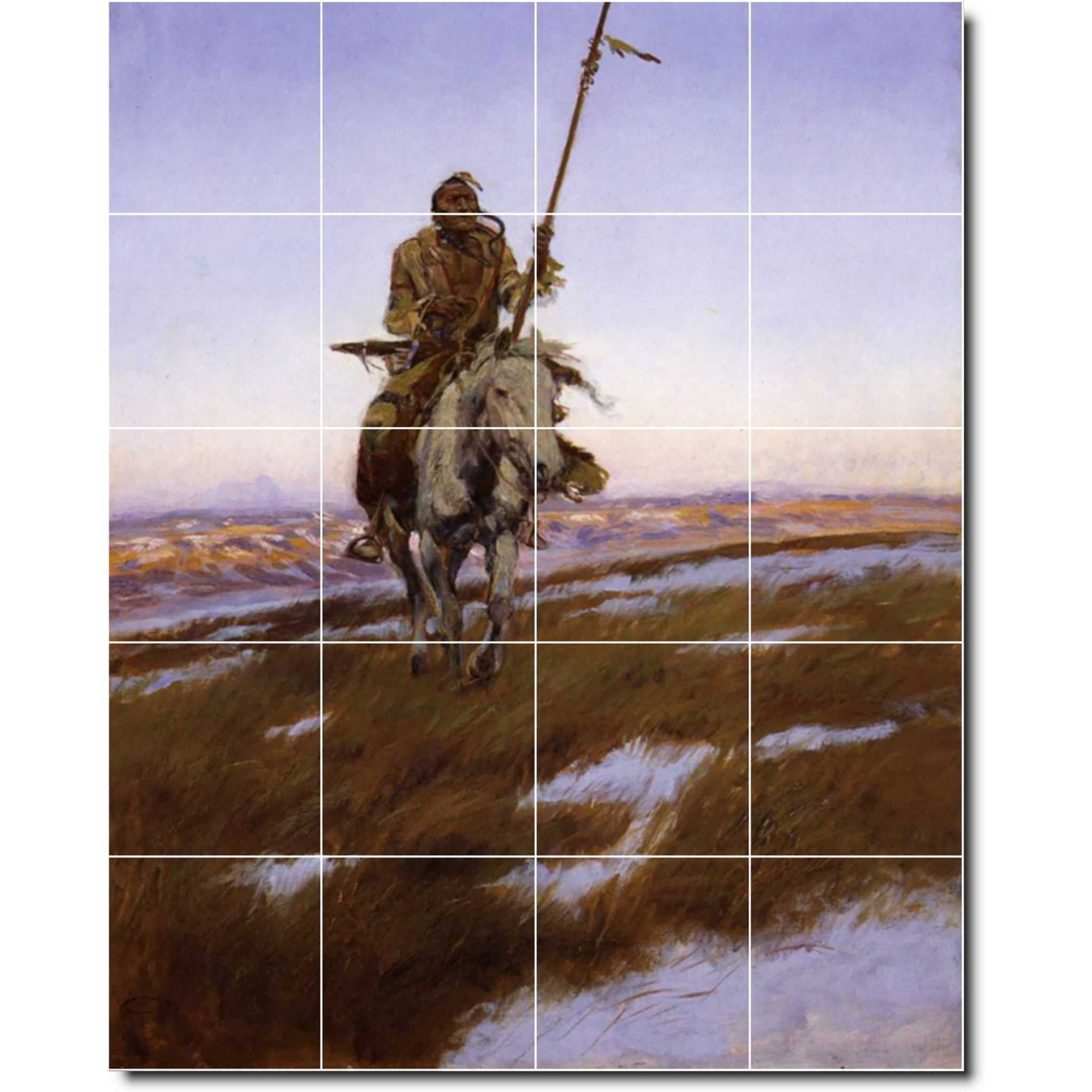 Ceramic Tile Mural-Charles Russell Indians Custom Tile Mural 12. 32" w ...