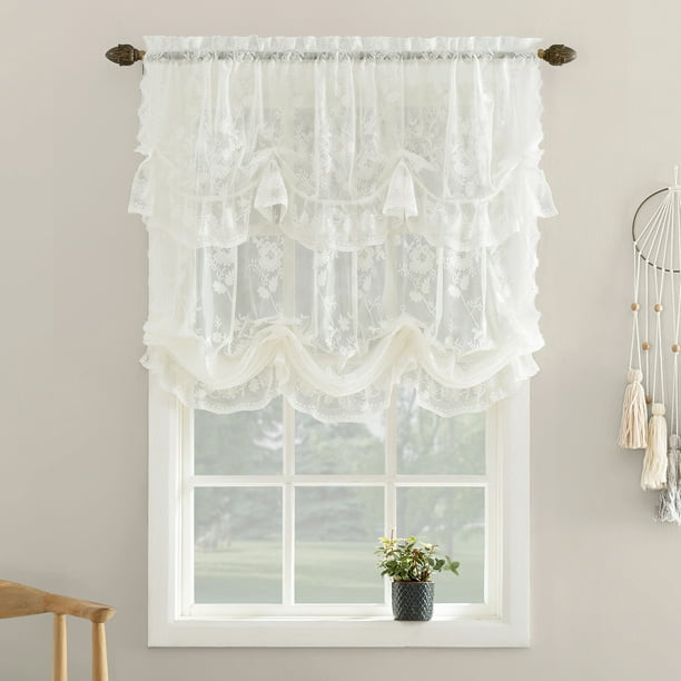 No. 918 Alison Floral Lace Sheer Rod Pocket Window Tie-up Shade, 58"x64 ...