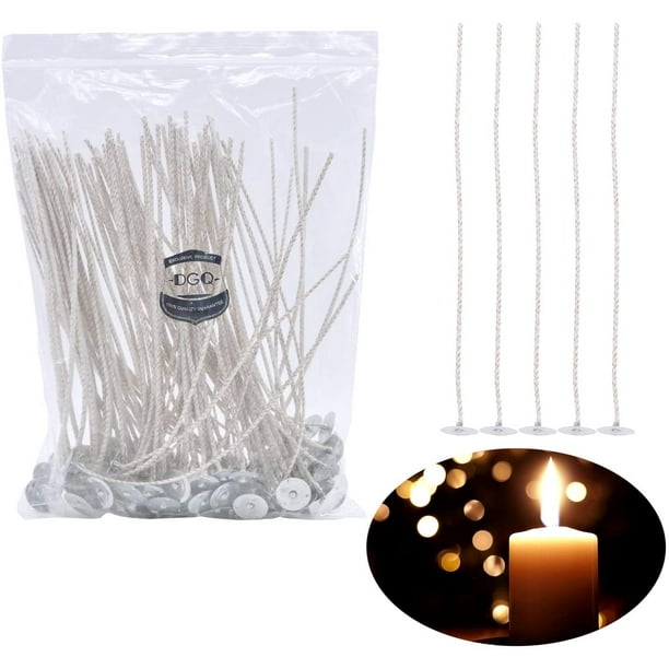 Candle Wick 8 Inch 100 Pieces with Natural Soy Wax Coating Low Smoke ...