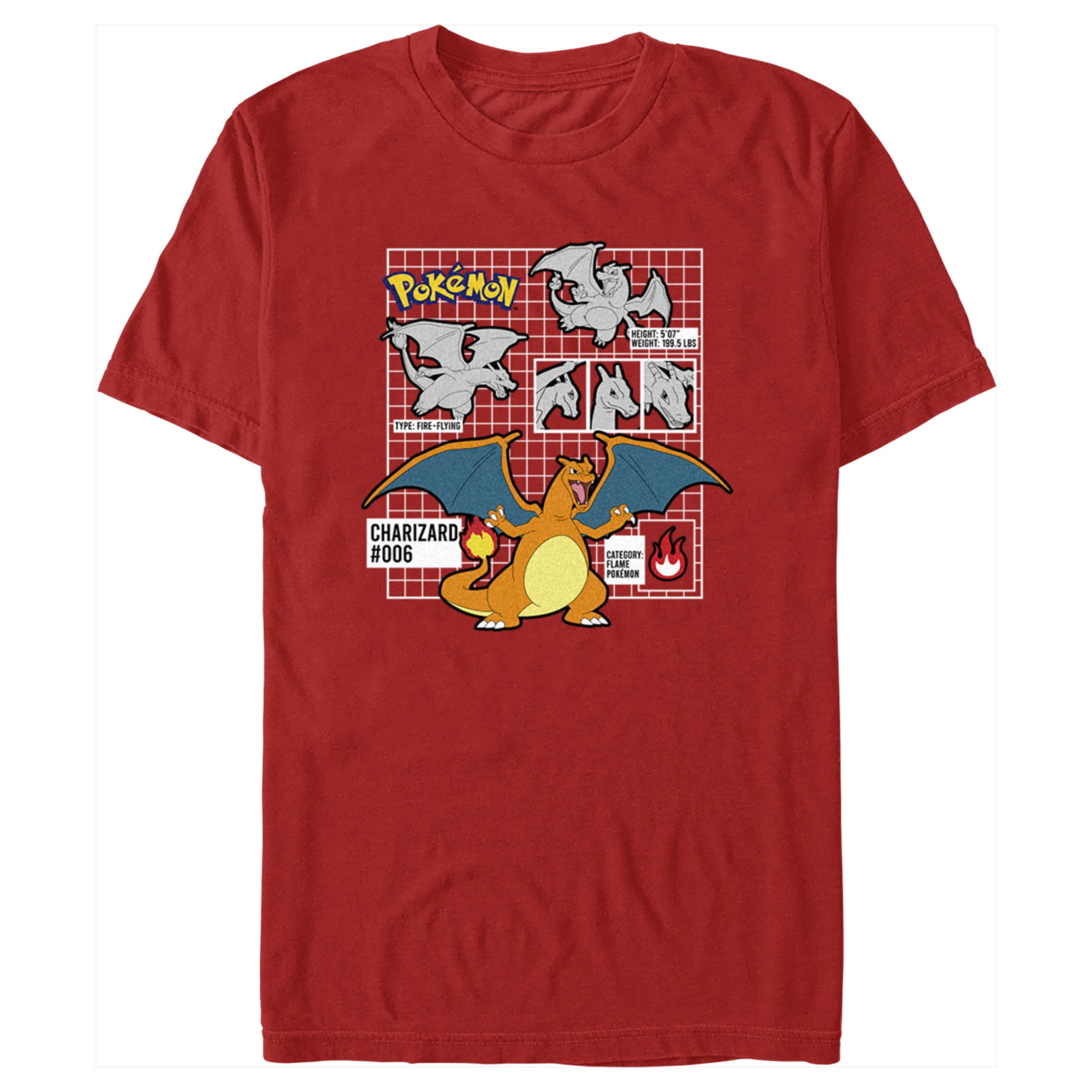 Men's Pokemon Charizard Info Grid Graphic Tee Red Large - Walmart.com