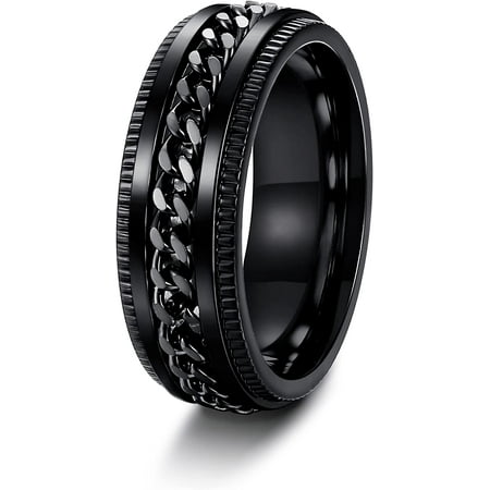 Tatum88 8MM black men's ring men's stainless steel chain ring rock ring ...