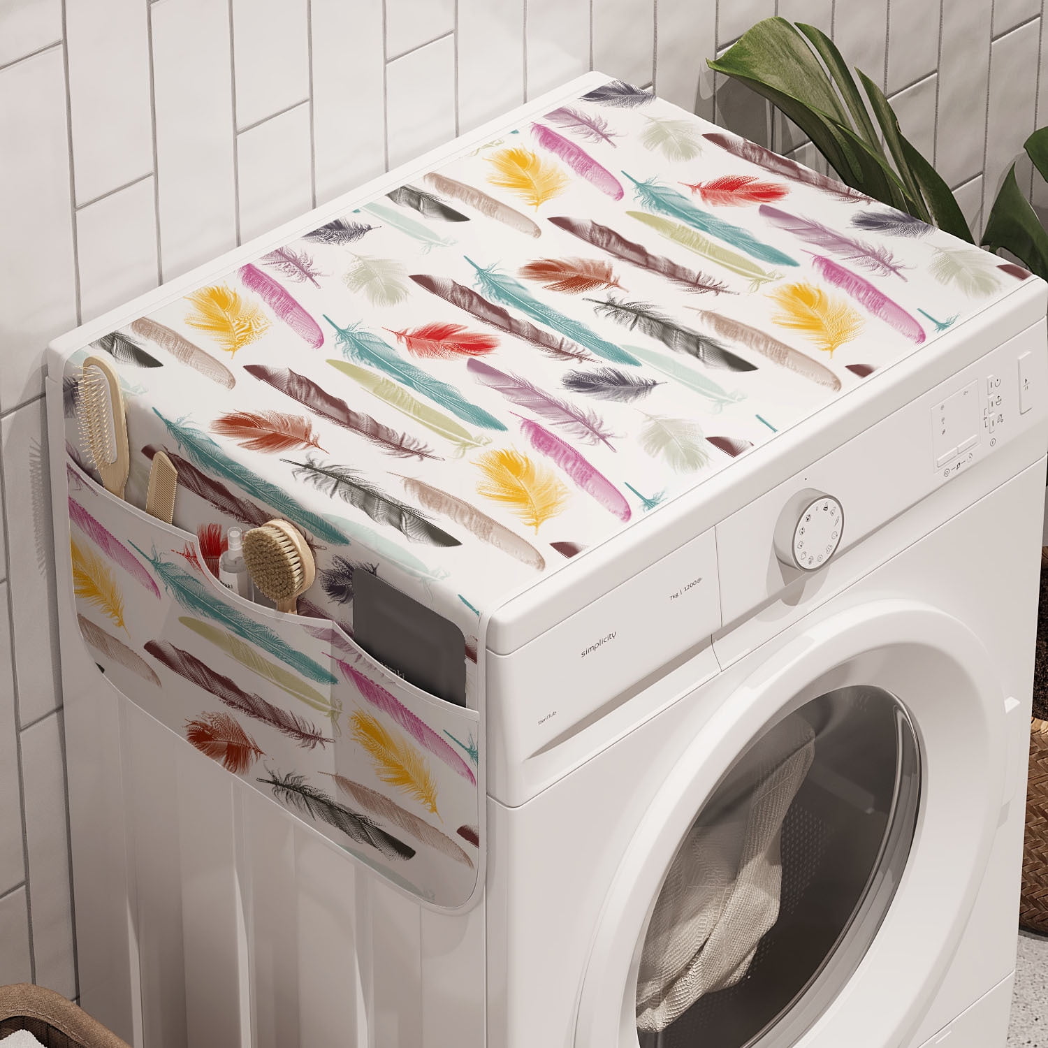 Feather Washing Machine Organizer, Bohemian Bird Plumage Motif in ...
