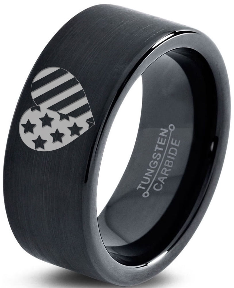 Tungsten Racing Flag Band Ring 9mm Men Women Comfort Fit Black Flat Cut ...