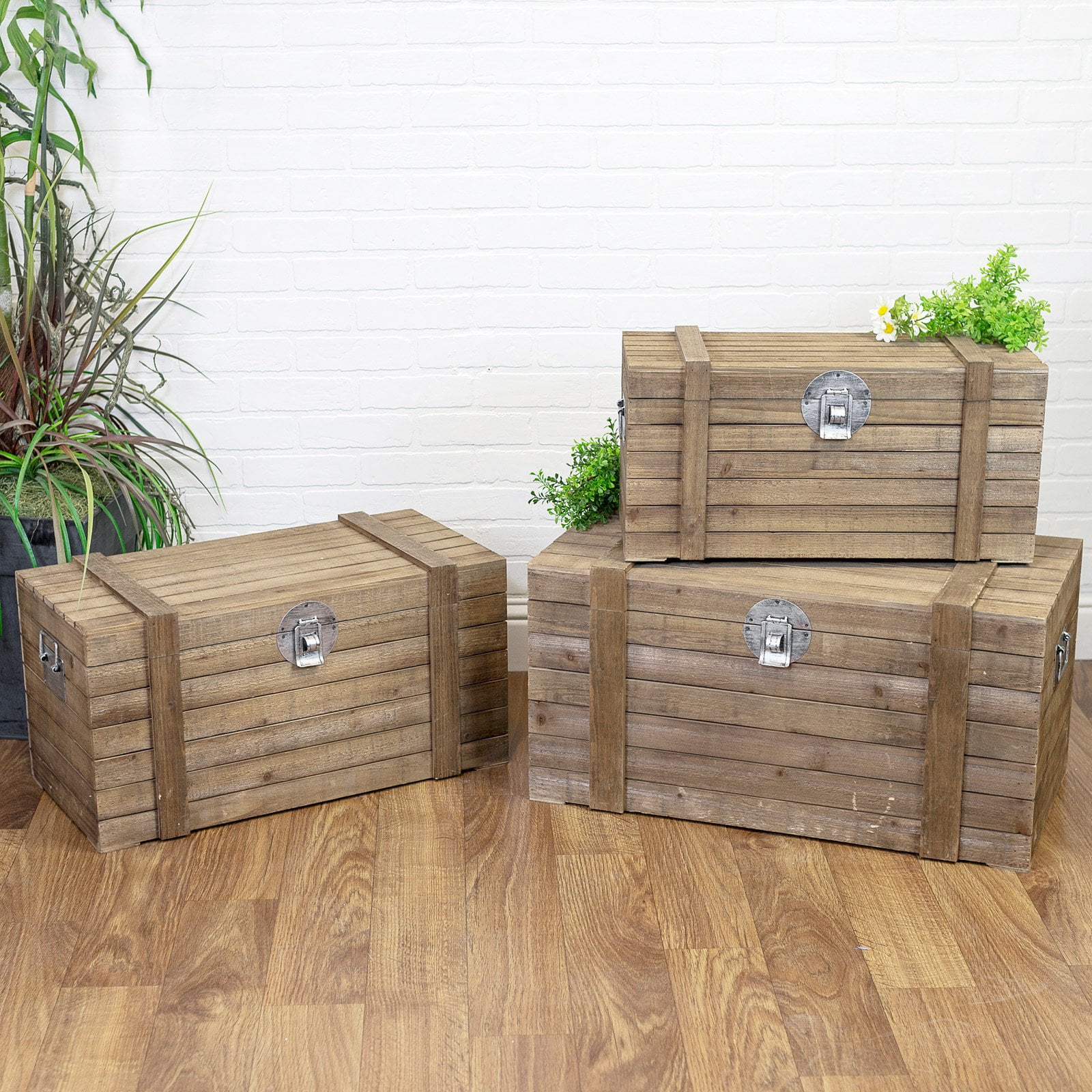 American Mercantile Wood Trunks - Set of 3 - Walmart.com