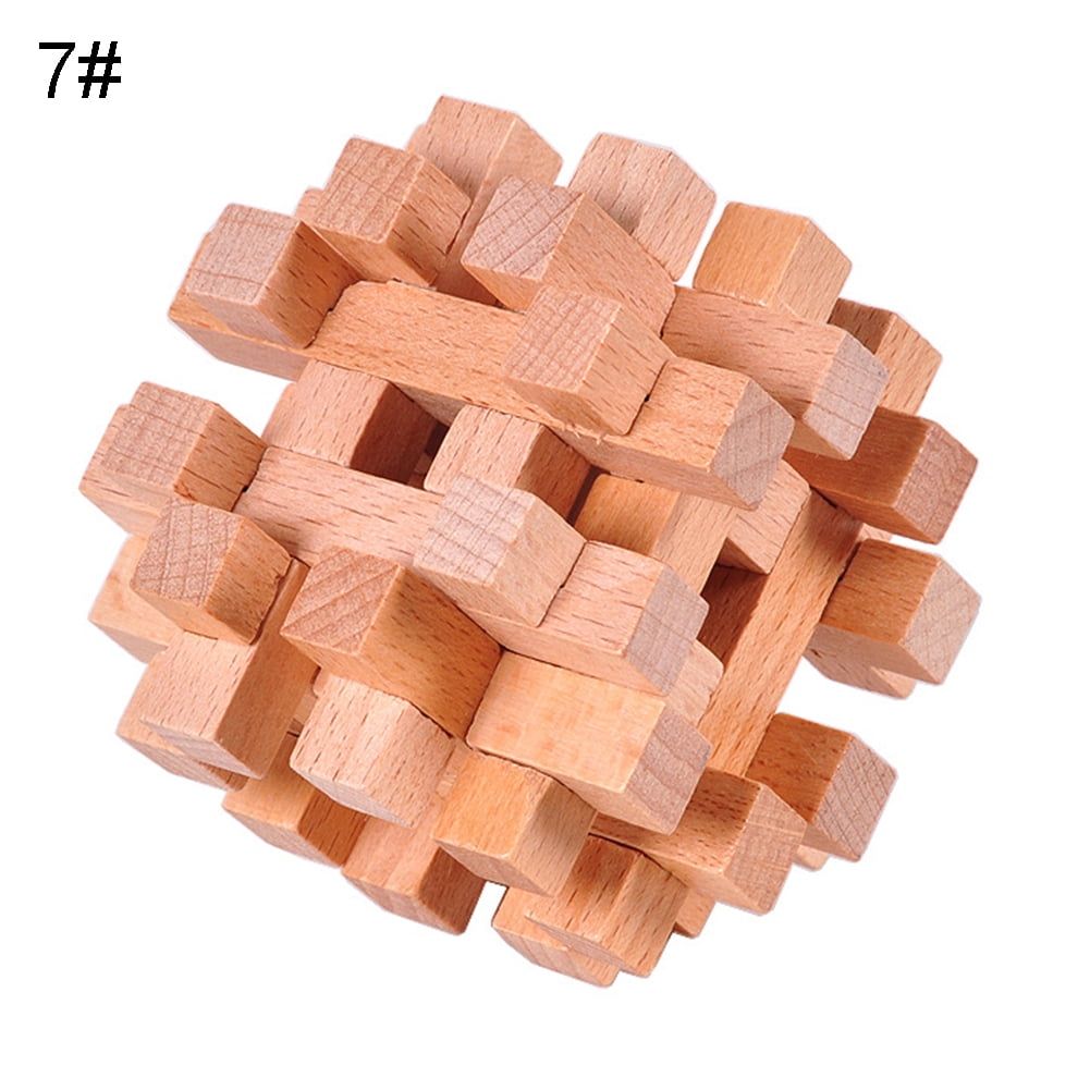 Classic Wooden Puzzle Cube Ball Kongming Luban Lock Brain Teaser Adults ...