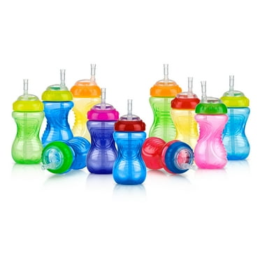 Nuby Toddler Trainer, 2 Pack 10 Ounce Spill-Proof Flip-It Straw Sippy Top Cup, Baby Cups, Colors ...
