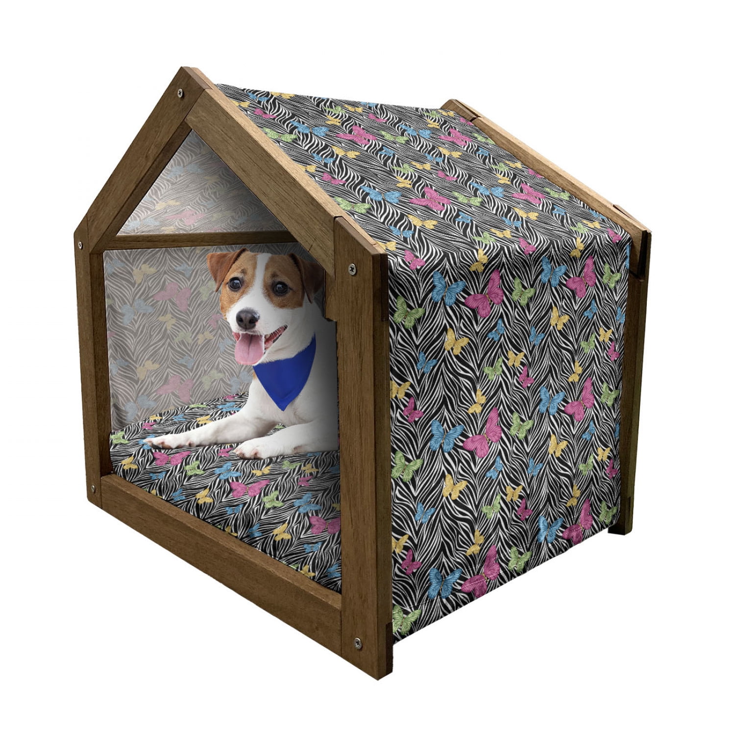 Zebra Print Pet House, Colorful Butterflies on Zebra Abstract Print ...