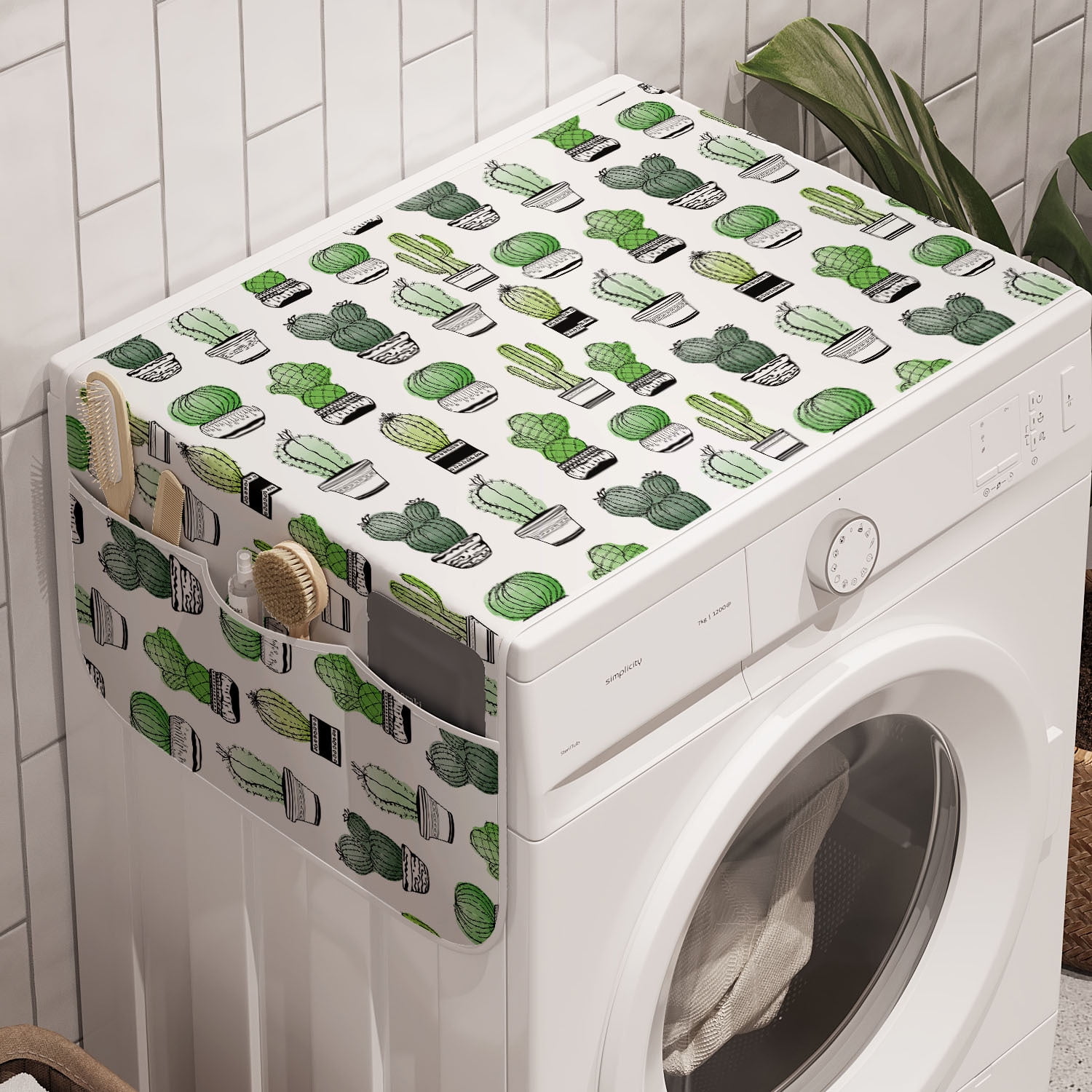 Cactus Washing Machine Organizer, Hand Drawn Foliage Pattern with ...