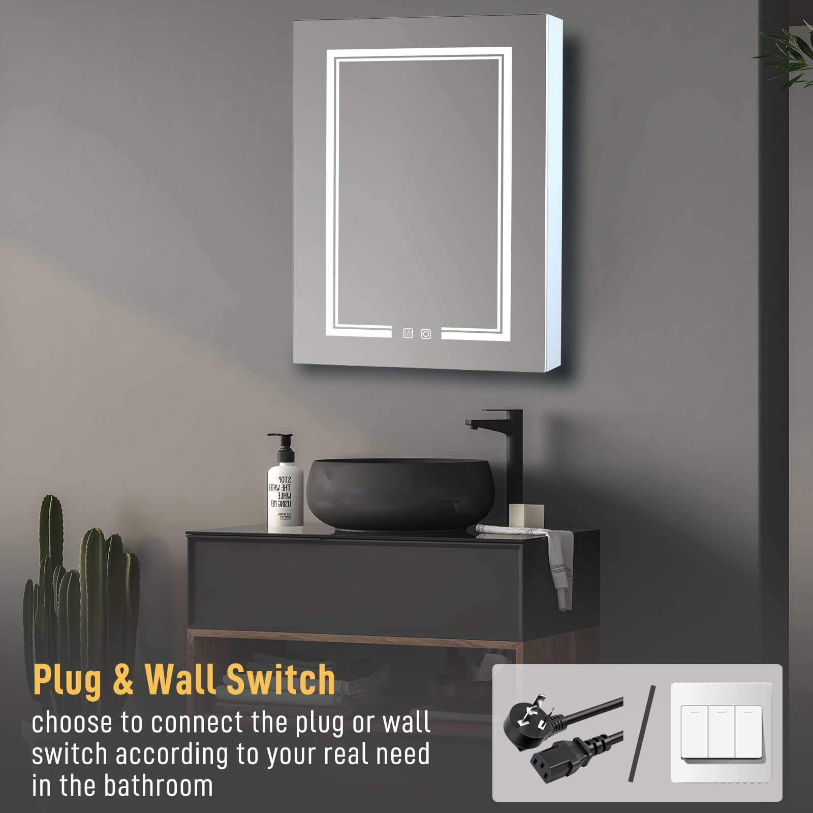 GoDecor Bathroom LED Mirror Medicine Cabinet with Defogger, Dimmable ...