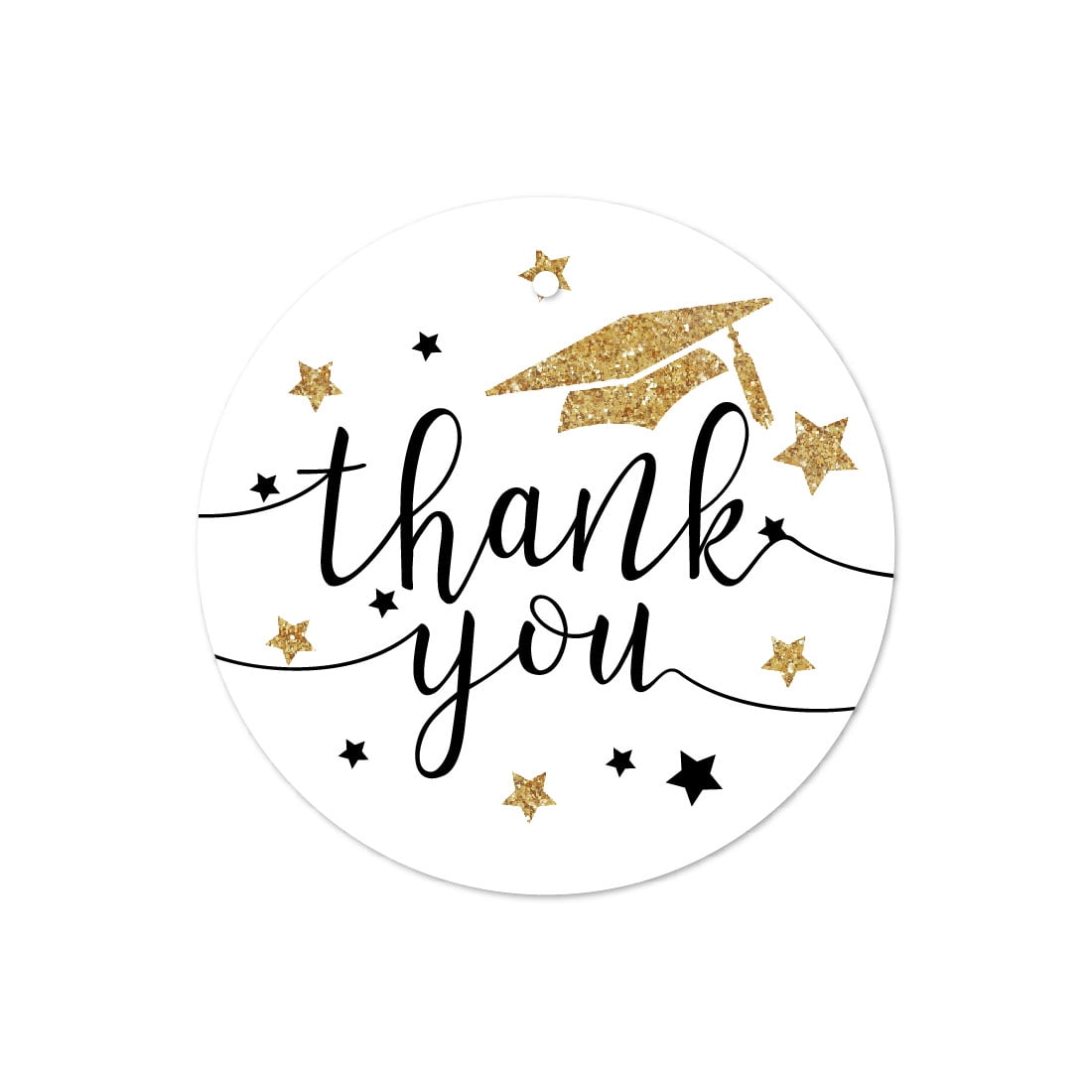 White and Gold Glittering Graduation, Round Circle Gift Tags, Thank You ...