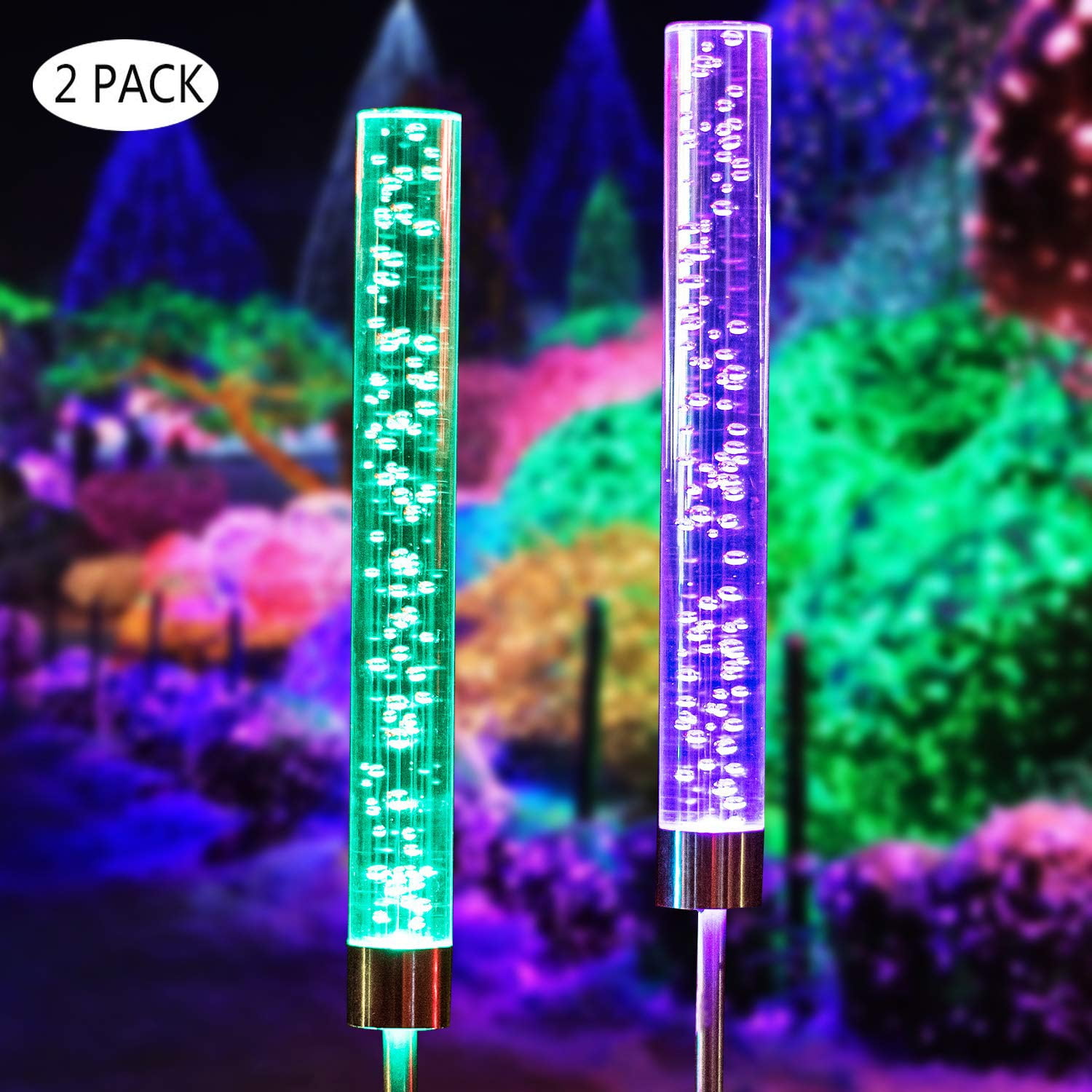 2pcs Garden Solar Lights Outdoor Solar Acrylic Bubble RGB Color ...