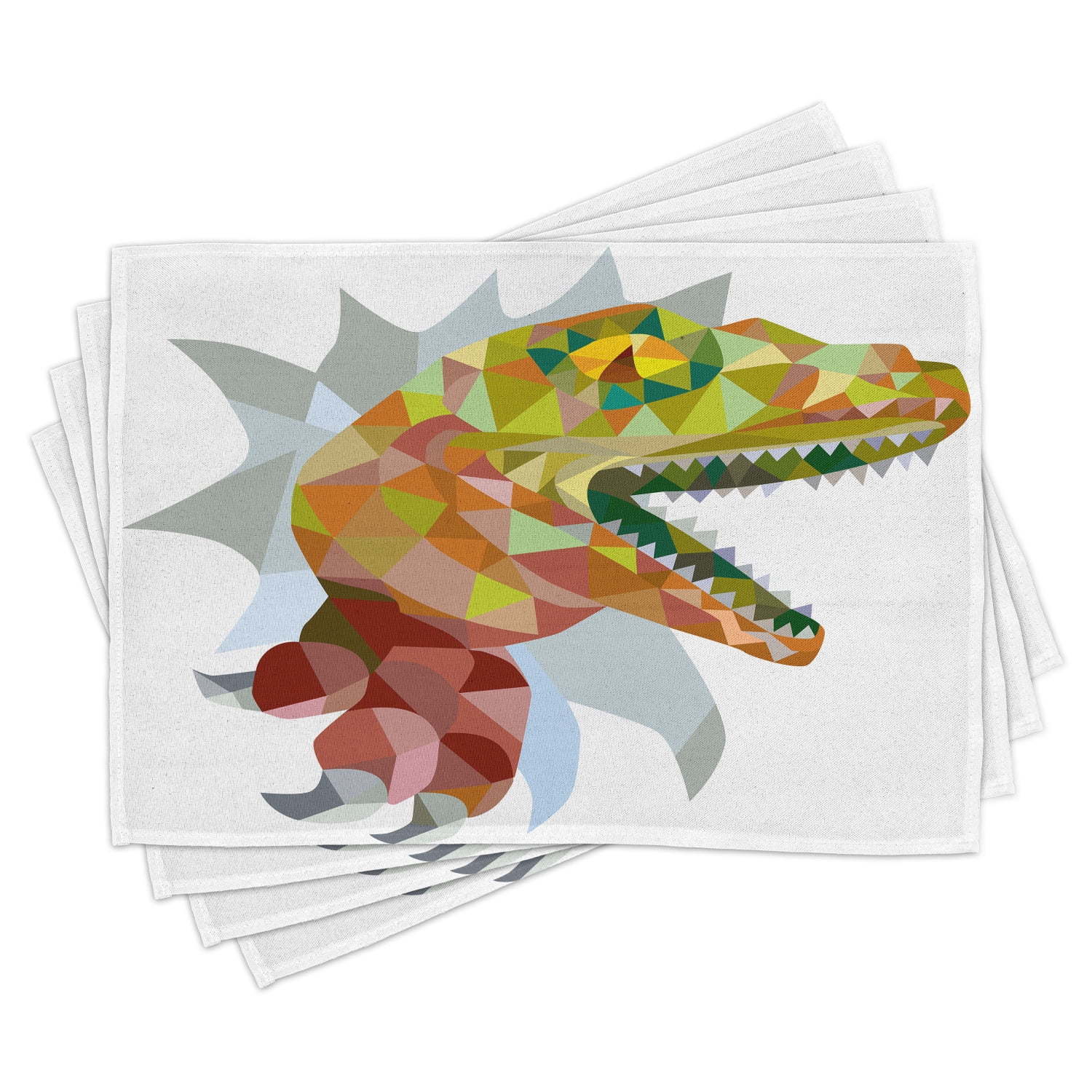 Ambesonne Dinosaur Place Mats Set of 4, Colorful Mosaic T-rex, Standard ...