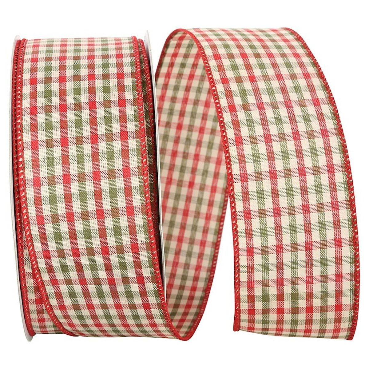 Green, White & Red Small Checked Wired Ribbon - Walmart.com