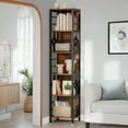 Dextrus 5-Tier Industrial Bookshelf, Tall Narrow Bookcase with Metal ...
