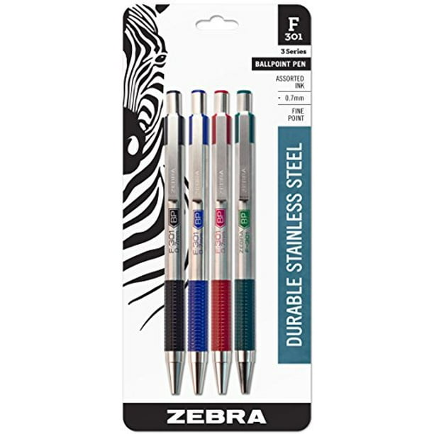 Zebra F-301 Ballpoint Stainless Steel Retractable Pen, Fine Point, 0 ...