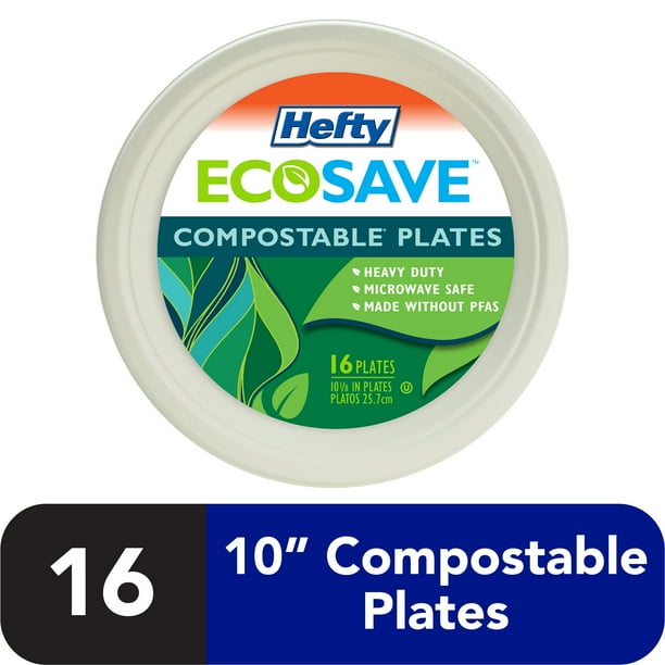 Hefty ECOSAVE Compostable Paper Plates, 10-1/8 Inch, 16 Count - Walmart.com