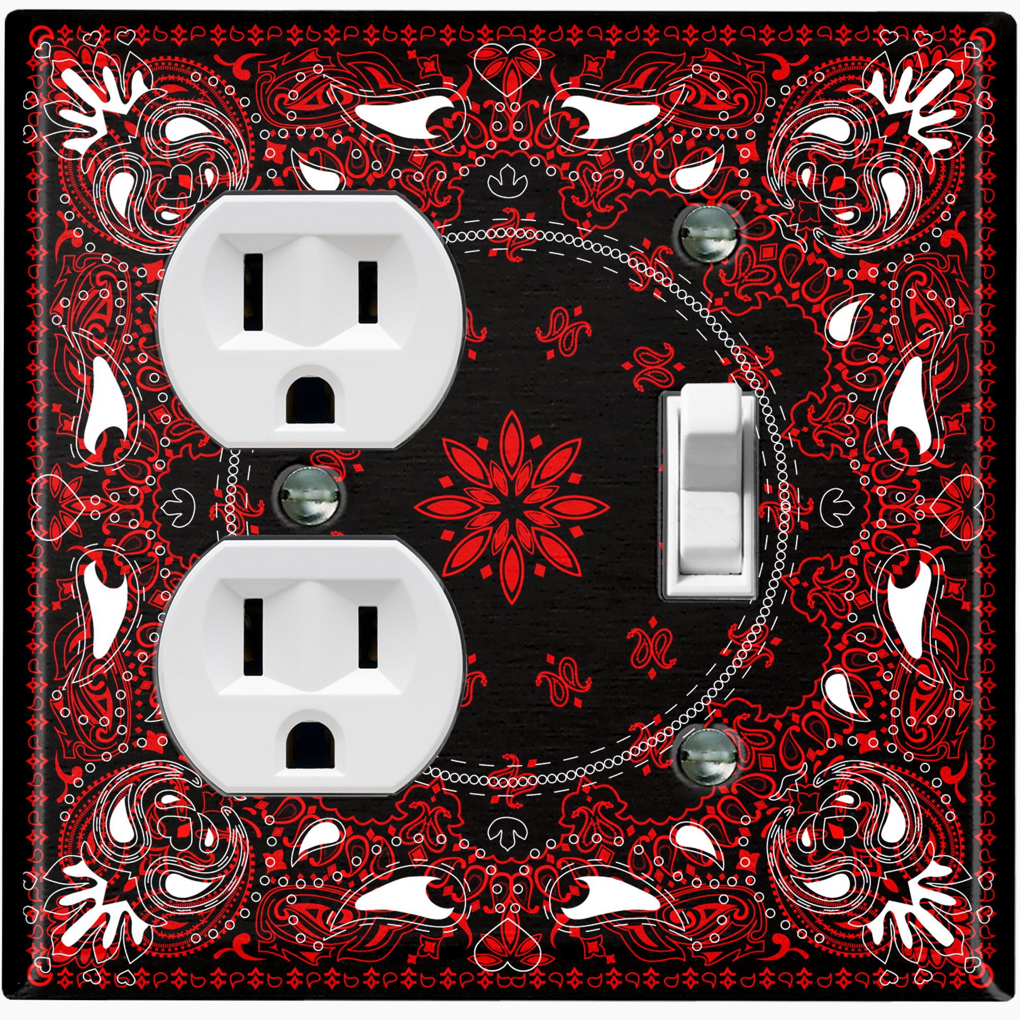Metal Light Switch Plate Cover Red Black Bandana Paisley Tile Pattern ...