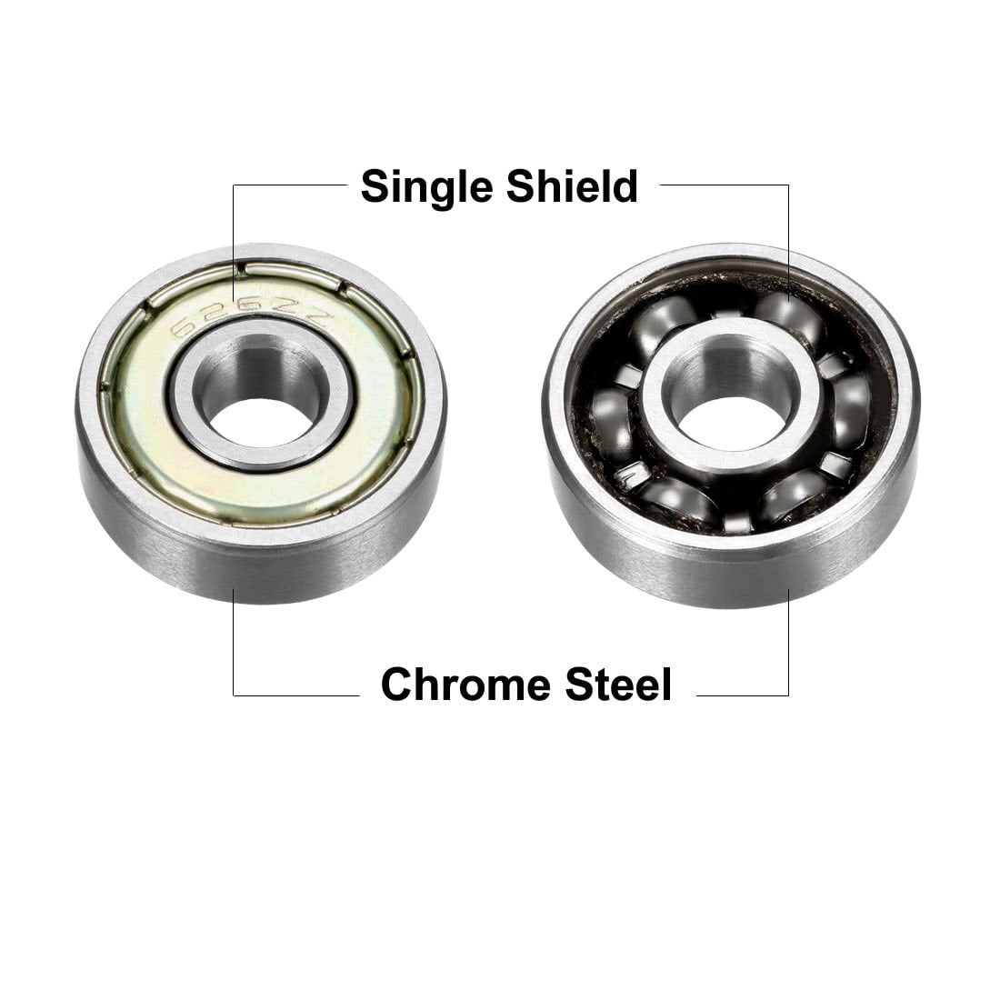 Deep Groove Ball Bearing 626Z Single Shield 6mm x 19mm x 6mm Chrome ...