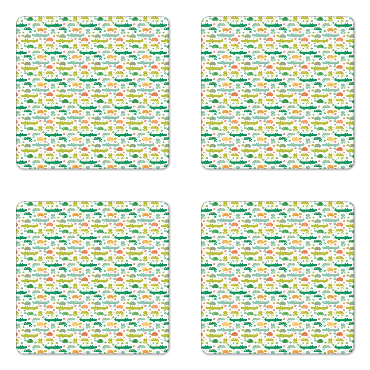 Cartoon Coaster Set of 4, Nursery Themed Reptile and Amphibian Animals ...