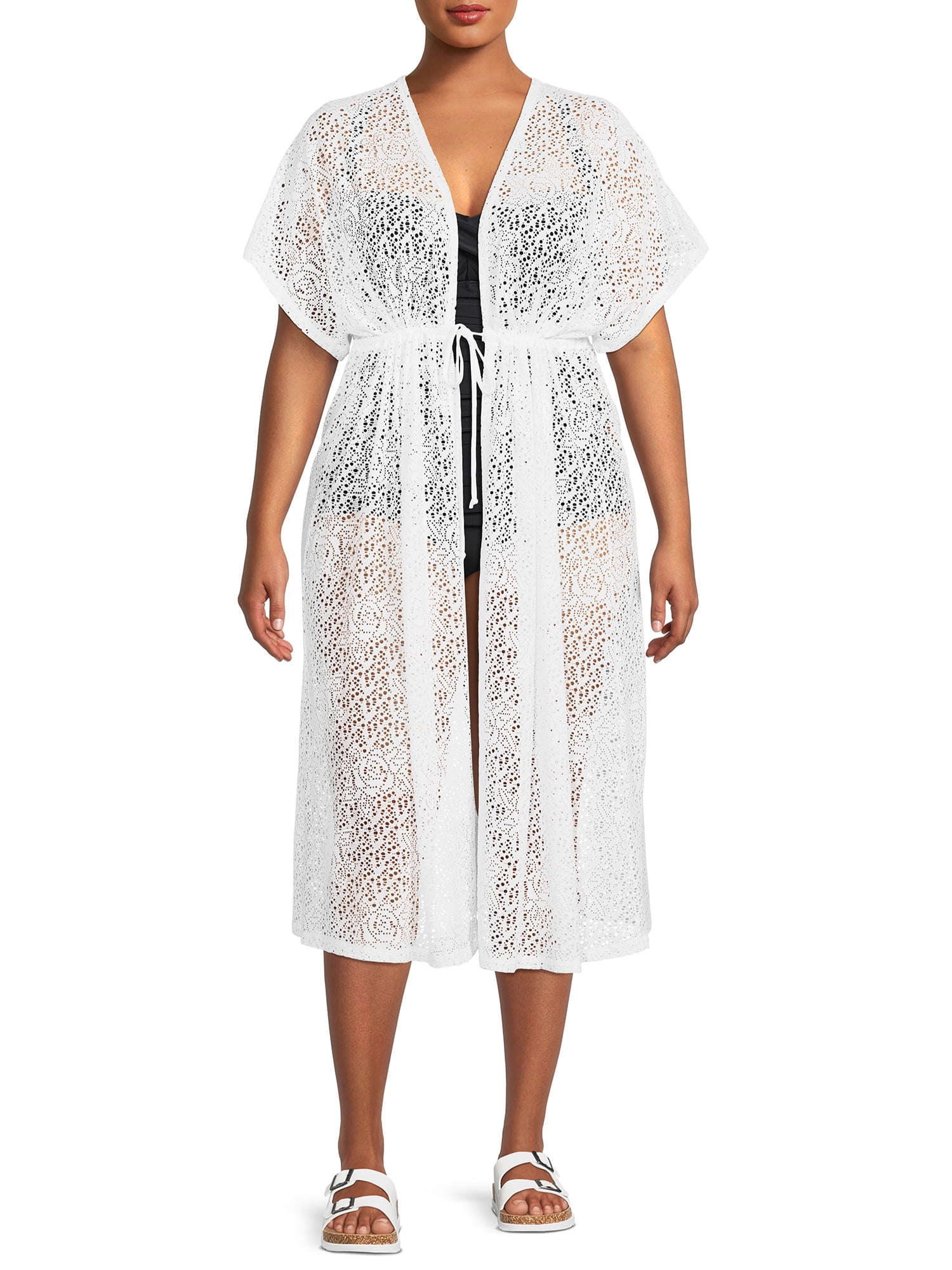 Time and Tru Women's and Women's Plus Crochet Tie Front Cover-Up ...