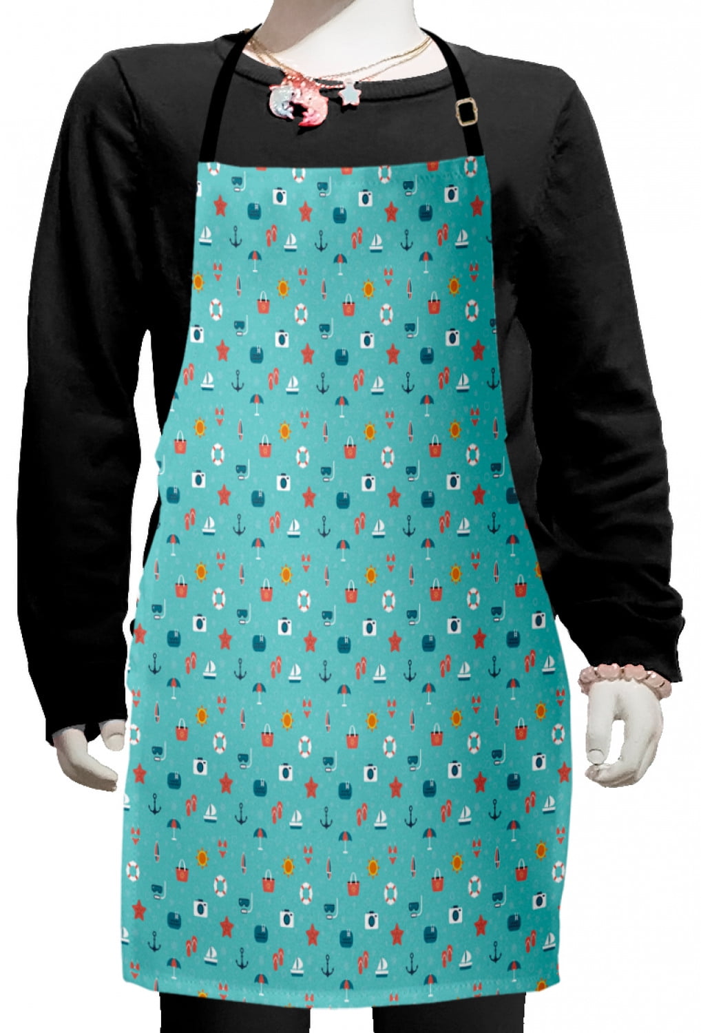 Beach Kids Apron, Starfish Swimsuit Anchor Sandals Sailboat Summer ...
