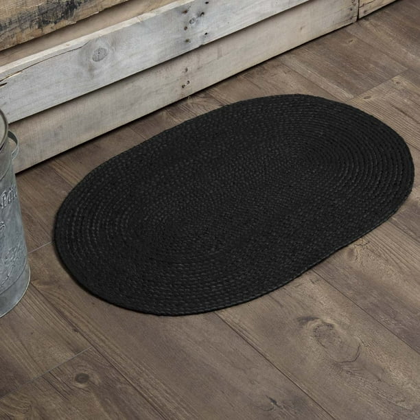 Raven Black Primitive Flooring Black Jute Jute Solid Color Oval Accent ...